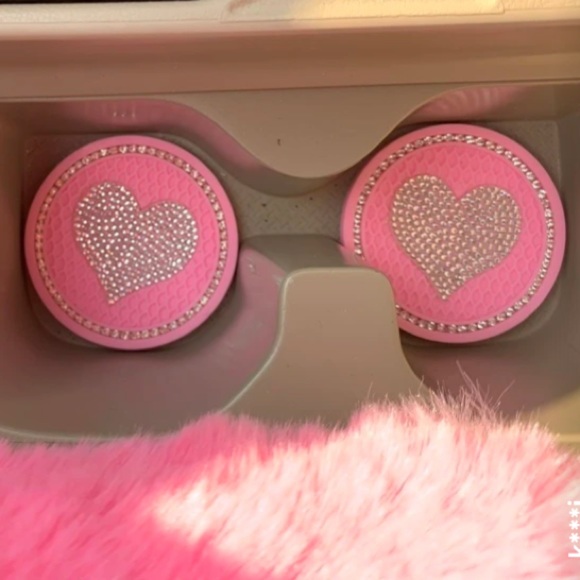 Accessories | Pink Heart Rhinestone Car Coaster Set | Poshmark